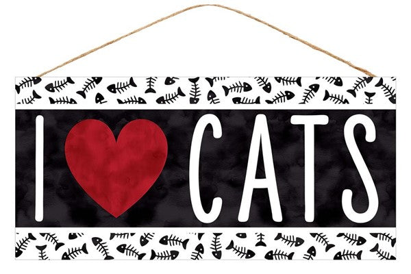 12.5"L X 6"H I HEART CATS SIGN BLACK/WHITE/RED – Waterman's Loft